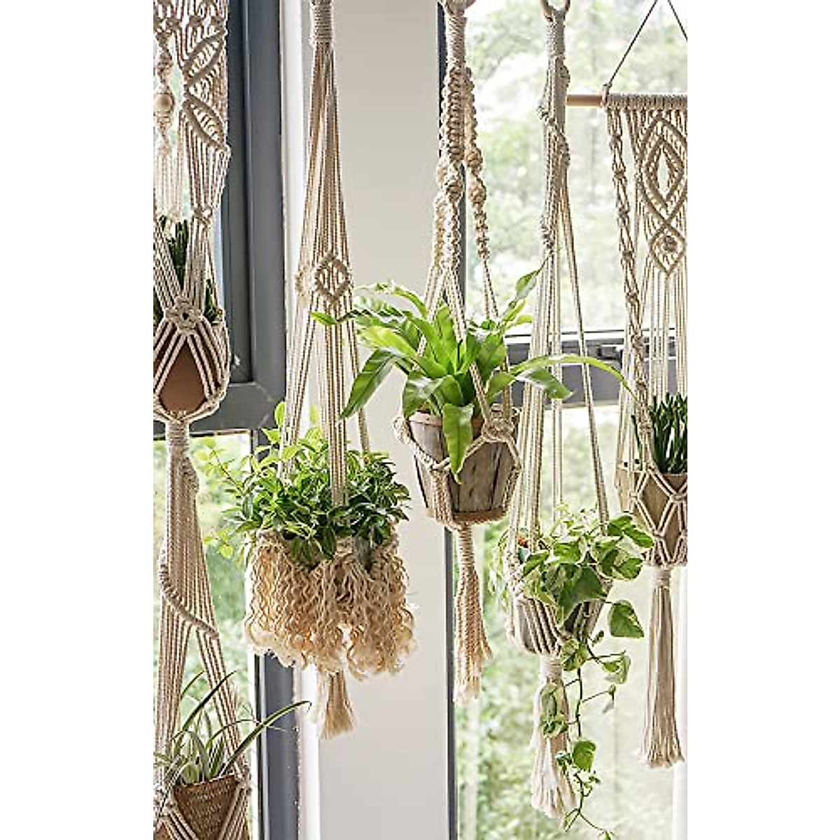 WXS-CHALL 5 Pack Macrame Plant Hangers Hanging Planter, Cotton Rope Hanging Plant Holders Decorative Flower Pots Indoor Outdoor Boho Home Decor (5 Size and 10 Hooks)