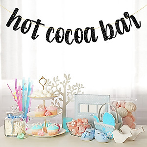 Hot Cocoa Bar Banner, Hot Chocolate Bar Decor, Chocolate Bar Party Decoration Supplies, Glittery Black