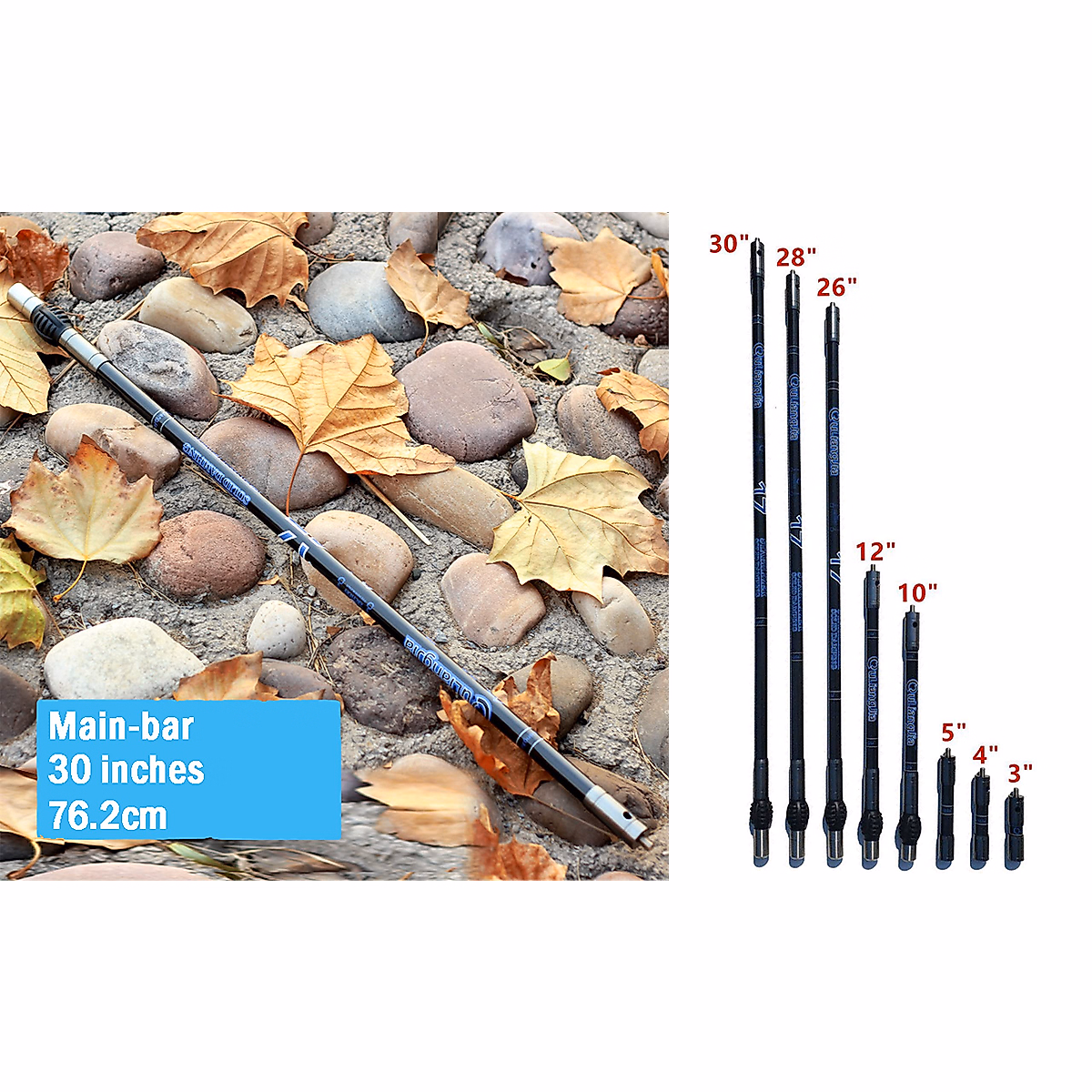 ZSHJGJR Archery Bow Stabilizer Balance Bar Rod System 3-30 Inch Carbon Fiber Stabilizer Damping Shock Absorber for Recurve Compound Bow (26inch, Grey)