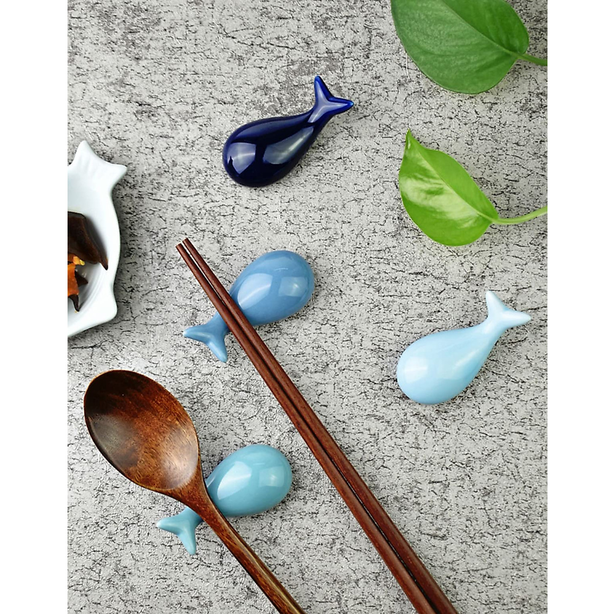 WAIT FLY Ceramic Chopsticks Holder, Chopstick Fork Rack, Set of 5, Whale Shape