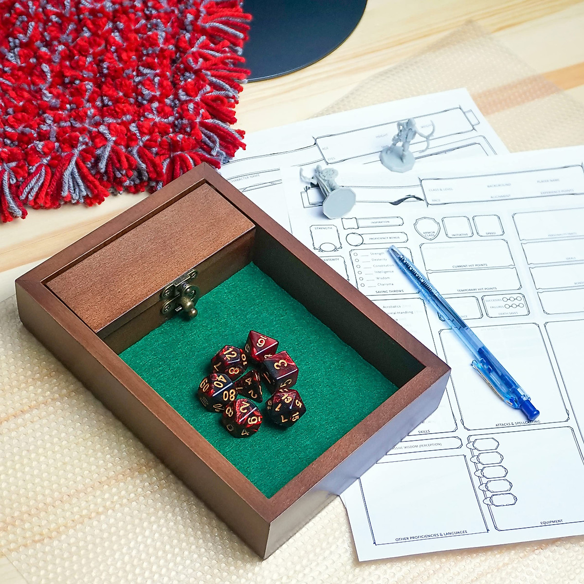 Wooden D&D Dice Rolling Tray with Dice Storage Vault | Metal Latch Secures Lid for Travel | Perfect DND Gift for DM | Great for Tabletop Games Like Dungeons and Dragons 5e, Pathfinder