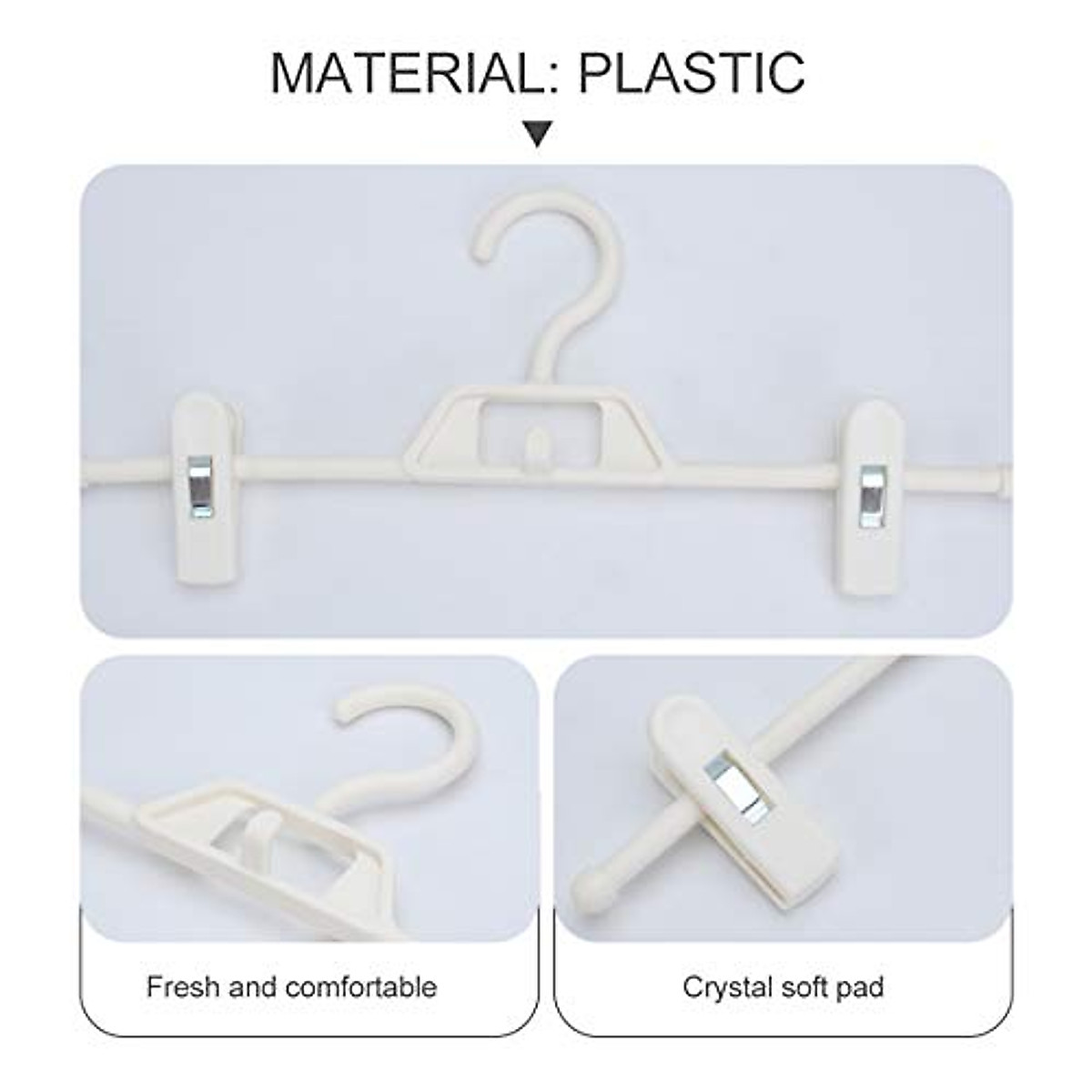 DOITOOL 10 Pack Plastic Skirt Hangers, Space Saving Cloth Hangers with Retractable Clips, Non Slip Clip Hangers for Pants, Bulk Plastic Hangers Closet Organizer (White)