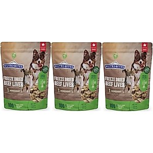 (Pack of 3) NutriBites Freeze Dried Liver Treats for Dogs & Cats - High-Protein Single Ingredient Freeze Dried Dog Treats, Beef Liver - Grain Free, Easy to Digest - Proudly Made in Canada - 17.6oz