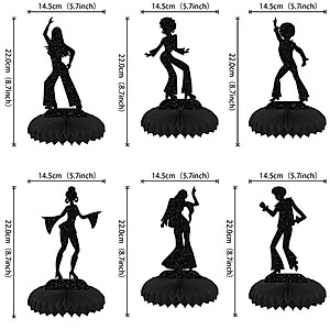 6 PCS 70's Disco Party Decorations 70s Disco Dancing Honeycomb Table Centerpiece Black Glitter 80's Disco Dancer Table Toppers Honeycomb Centerpieces for Music Disco Theme Birthday Party Supplies