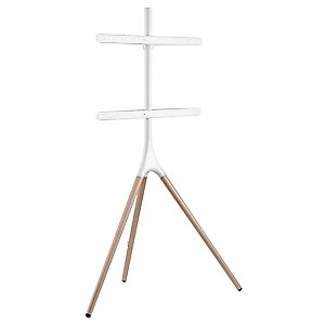 Displays2go 43" - 65" Artistic Tripod TV Mount, 180° Swivel – White/Walnut (ARTTV65W)