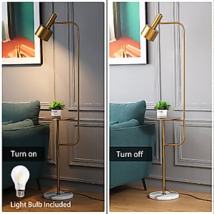 beaysyty Modern Simplicity with Tray Floor Lamp for Office Cafe Den Living Room Bedroom, On/Off Foot Switch and Brass/Gold Finish