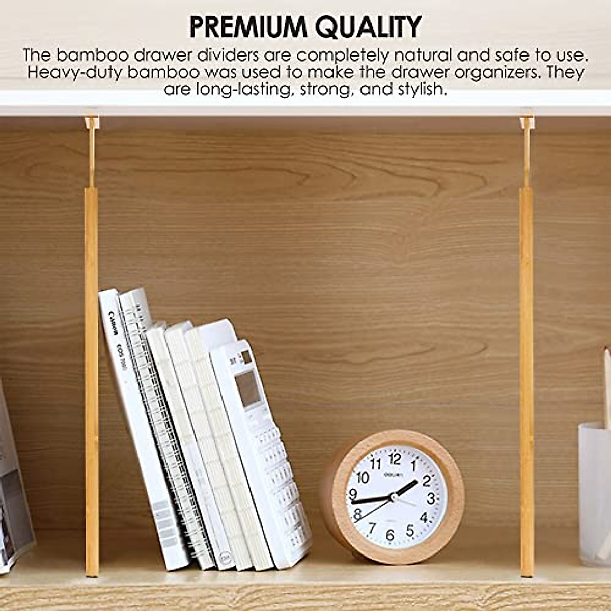 Bamboo Drawer Divider Separators, Organization Expandable, Organizers for Kitchen Bedroom Bathroom Dresser Office 4-Pack Bamboo Drawer Dividers