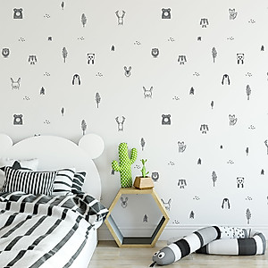 Baby RyRo London Stylish Animal Wall Decals - Charming Jungle Nursery Decor, Nordic Style Safari Wall Decals for Baby Room Decor, Black & White Jungle Wall Decals, Peel and Stick.