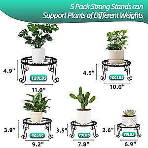 PAITIN 5 Pack Metal Plant Stands,Heavy Duty Flower Pot Stands for Outdoor Indoor Plants,Iron Flower Rack For Garden And Home (Black)