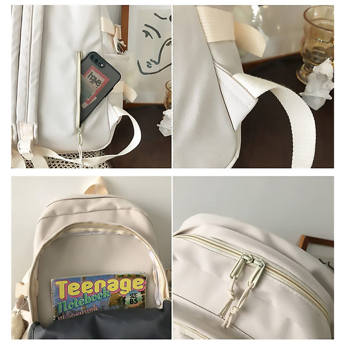 ASNAT Cute Backpack with Kawaii Pin and Accessories Back to School Bag Large Capacity (Red)