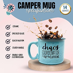 Cute Funny Coffee Mug for Women - Chaos Coordinator Fueled By Caffeine - Unique Fun Gifts for Her, Mom, Sister, Teacher, Coworkers - Handmade Coffee Cups & Mugs with Quotes