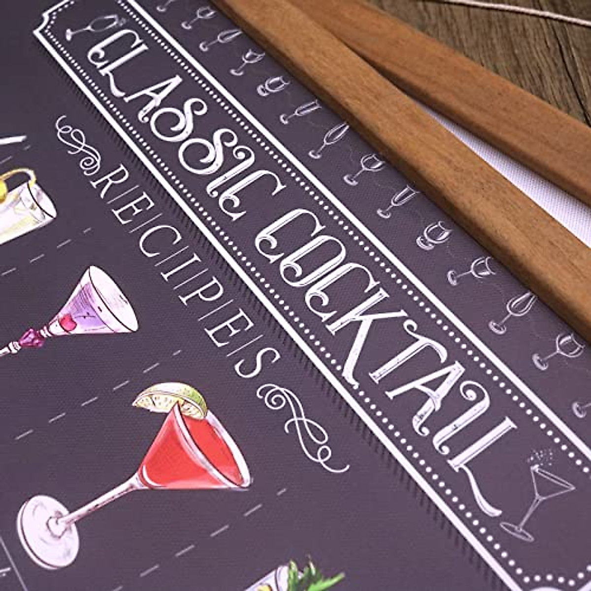 SAGUEYU Family Cocktail Guide Recipe Poster Painting on Canvas Wine Mixology Drink Wall Art Bar Pub Kitchen Dining Room Home Wall Decor 15.7 X 27 Inch (With Frame)