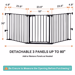 COMOMY 80" Extra Wide Baby Gate, Dog Gate for House Stairs Doorways Fireplace, Auto Close Pet Gate with Door Walk Through, 3 Metal Panels, Hardware Mounted Baby Fence Indoor Outdoor(30" Tall, Black)