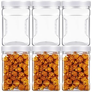 6 Pcs Half Gallon Square Plastic Containers with Lids 60.8 oz Clear Plastic Jars Storage Containers Grip Jars Large Mouth Square Canisters for Food Snack Kitchen