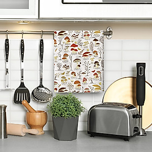 Mushroom Cute Botanic Kitchen Towels with Hanging Loop, 16x24 Inch Beige Dish Towels Bathroom Hand Towels Set of 2 Soft Absorbent Tea Towels