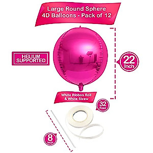 KatchOn, Big Hot Pink Balloons - 22 Inch, Pack 12 | Hot Pink Mylar Balloons, Hot Pink Party Decorations | Hot Pink Foil Balloons, Disco Party Decorations | 4d Balloons, Neon Pink Birthday Decorations