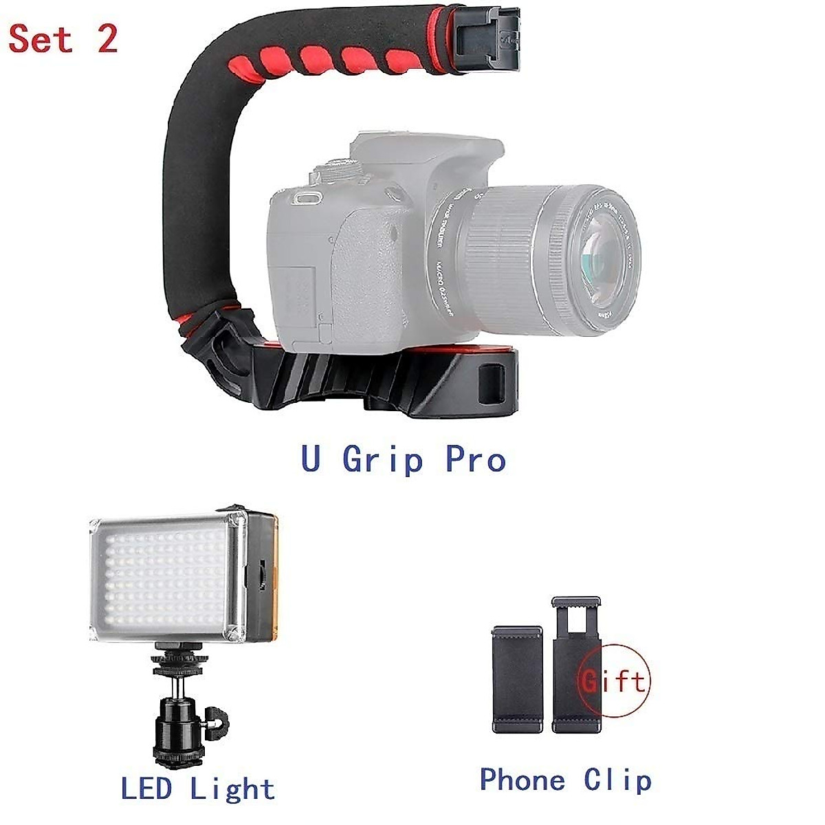 Camera Video Stabilizer Handle Video Grip Camera Video Light Triple Shoe Mount for Gopro for DSLR Sony Nikon Canon for iPhone (Set2)