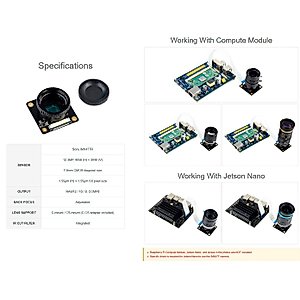 Bicool IMX477 Sensor 12.3MP Camera for Compute Module 3/ CM3 Lite/ CM3+ / CM3+ Lite/Jetson Nano,Supports C/CS Lenses,High Resolution High Sensitivity