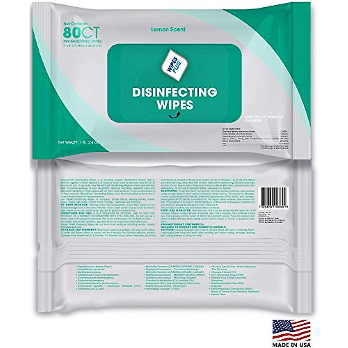 WipesPlus Disinfecting Wipes (240 Total Wipes) - 3 Packs of 80 Industrial Strength Sanitizing Wipes - 80 Disinfectant Wipes per Pack - Made in the USA