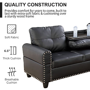 Ocstta Leather Sectional Sofa Sets,Living Room Furniture Sets and Leather Couch Set,L Shaped Couches with Sofa Back Panel Cup Holders and Storage Footstool(Sectional Couch Set+Ottoman) Black