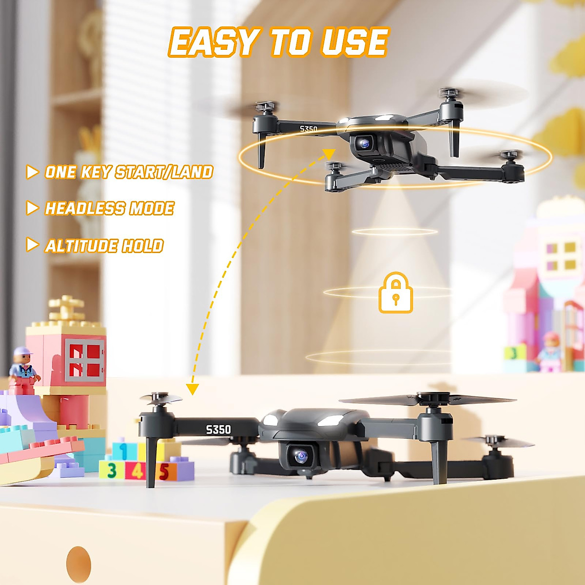 SOTAONE S350 Drone with Camera for Adults, Mini Drones for Kids with 1080P HD FPV Live Video, Remote Control Helicopter Toys Gifts for Boys Girls, Altitude Hold, One Key Start, 3D Flips, 2 Batteries