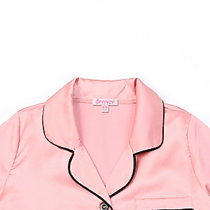 QPANCY Unisex Satin Pajamas Set Short Sleeve 2 Piece Sleepwear Button-Down Kids Nightwear Little Girls Boys Rose Silk Pjs Size 6 7