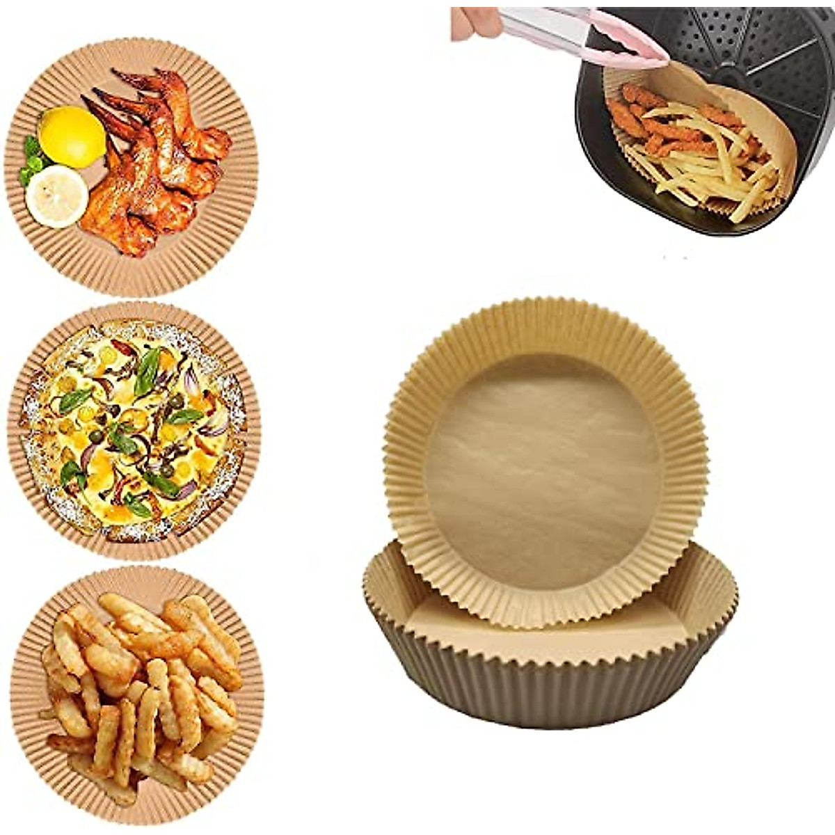 Disposable Air Fryer Liners 100 Piece 6.3in Biodegradable High Temperature Resistant Liners Brown, 6.3 in