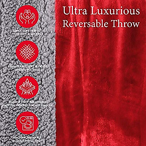 Glamvie Home Soft Reversible Sherpa Twin Size Blanket- Warm, Ultra-Plush, Dual-Sided Sherpa and Fleece Cover for Full or Twin Bed or Couch- Fluffy, Luxurious Faux-Sheepskin (60” x 80”) (Red)