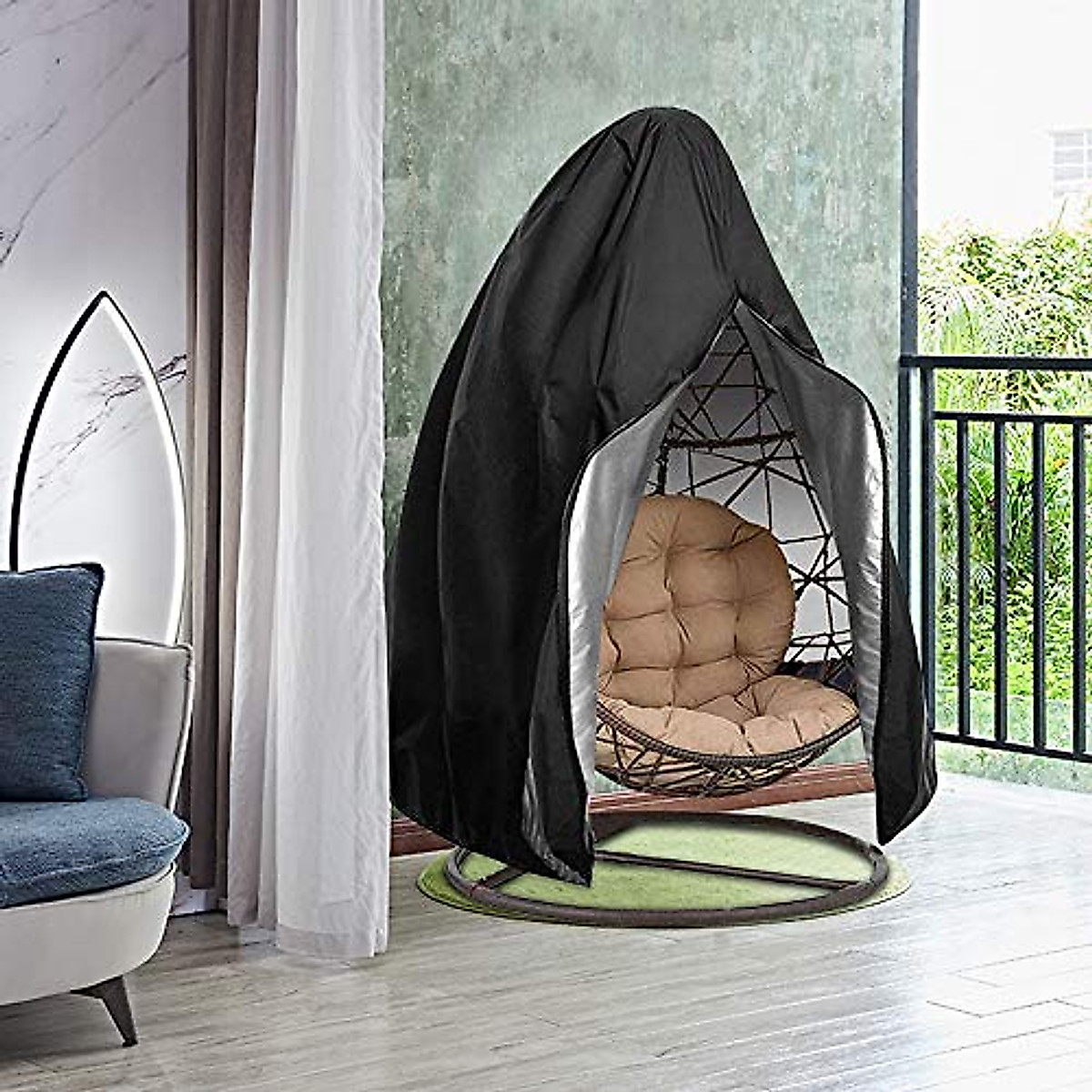 VAlinks Patio Egg Chair Cover with Zipper Buckle & Drawstring, Waterproof Windproof Anti-UV Outdoor Swing Hanging Chair Cover for Wicker Egg Swing, Black
