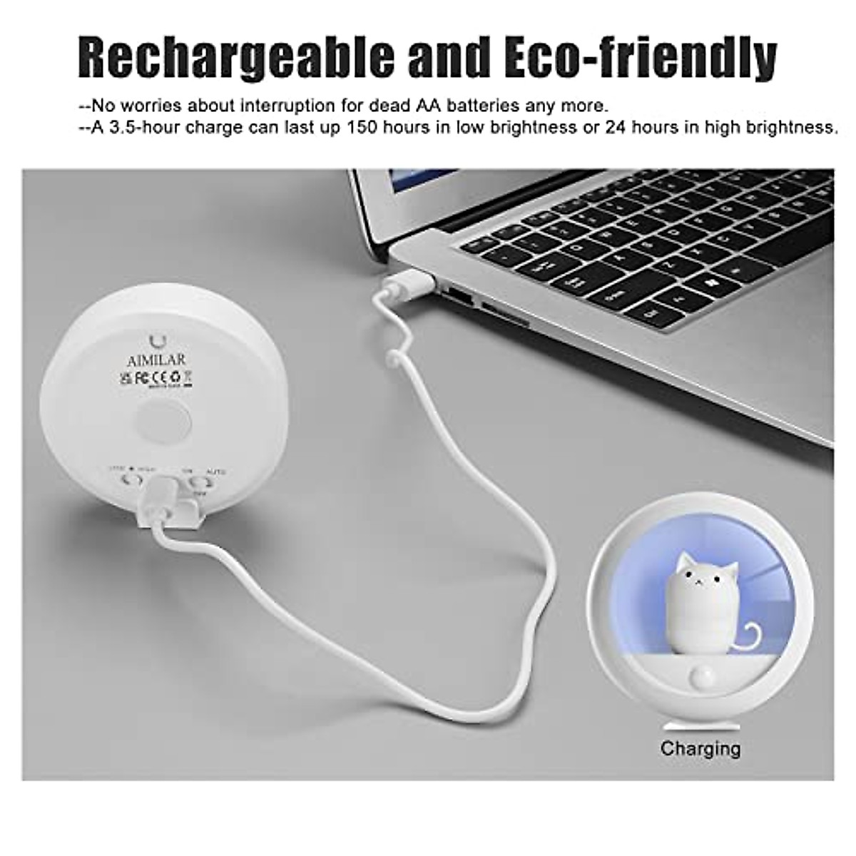 AIMILAR Cat Night Light - Motion Sensor, Rechargeable & Magnetic | Perfect Cat Gifts for Cat Lovers | Adjustable Brightness & 3 Mounting Options | Ideal Kids Night Lights for Bedroom or Bathroom