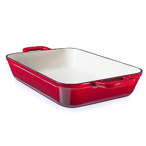 Eternal Living Enameled 13" Cast Iron Baking Pan Rectangular Lasagna Dish Large Roasting Pan Red