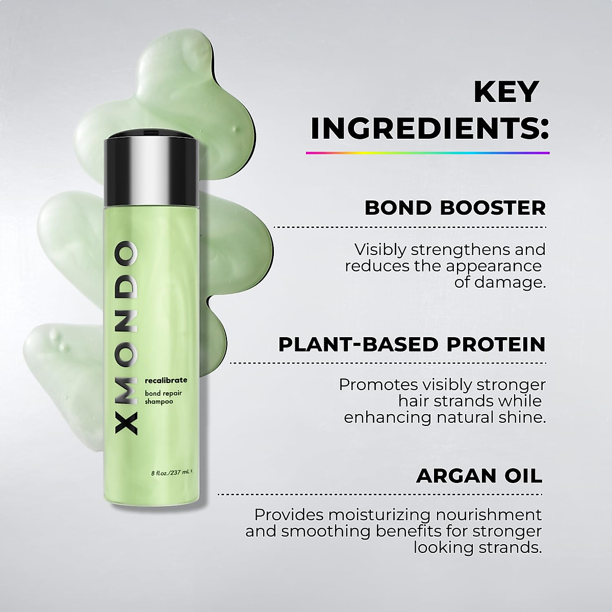 XMONDO Hair Recalibrate Bond Repair Shampoo | Vegan Formula with Bond Builder, Maracuja Oil, and Hyaluronic Acid to Restore, Strengthen, and Revitalize Dry Damaged Hair, 8 Fl Oz 1-Pack