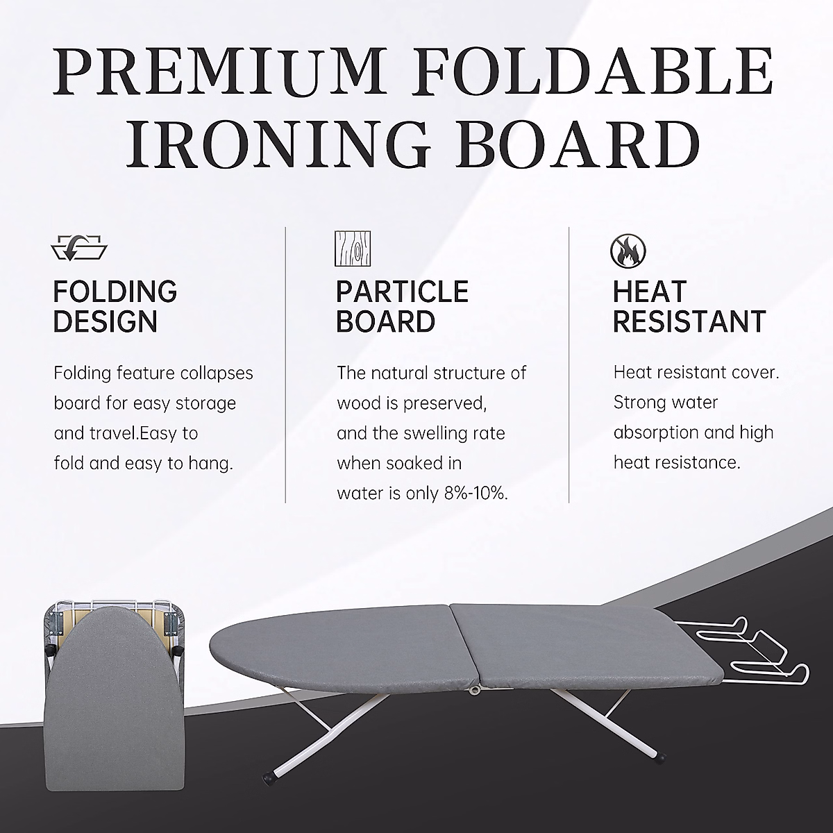 ZOES HOMEWARE Tabletop Ironing Board,Portable Iron Board with Iron Rest, Foldable Small Ironing Board with Heat Resistant Cover and 100% Cotton Pad, 31.5"x11.8"x7", Grey