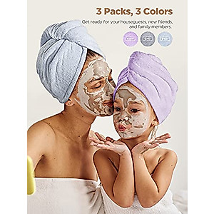 Hicober Microfiber Hair Towel, 3 Packs Hair Turbans for Wet Hair, Drying Hair Wrap Towels for Curly Hair Women Anti Frizz(Purple,Blue,Grey)