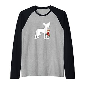 Chinese Crested Christmas Stocking Stuffer Dog Raglan Baseball Tee