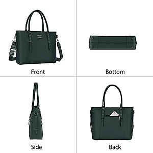 MOSISO PU Leather Laptop Tote Bag for Women (13-13.3 inch), Waterproof Large Capacity Business Work Briefcase Shoulder Laptop Bag, Midnight Green