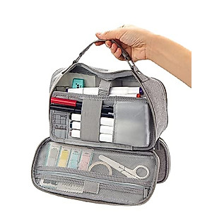 Big Capacity Pencil Case Pen Pouch Stationery Holder Makeup Handheld Bag Cosmetics Storage Box for Students Kids Teens Back to School Supplies Office College Organizer Spacious Zipper (Blue)