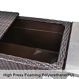 HOSFO 80 Quart Outdoor Rolling Patio Cooler Cart on Wheels, Portable Wicker Ice Chest, Rattan Beverage Bar for Patio Deck Party, Drink Cooler Cart with Bottle Opener, Cutting Board, Cover (Brown)