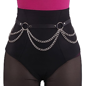 Nicute Punk Leather Belt Chains Black Waist Belt Chain Multilayered Tassel Goth Body Accessories for Women and Girls (3)