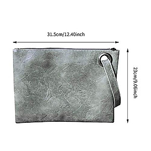 Tomsi Women Leather Clutch Wrist Wallet, Zipper Handbag Large Capacity Long Purse with Strap (gray)