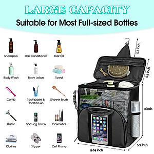 Attmu Portable Shower Caddy College Tote Bag, Quick Dry Hanging Toiletry Bag, Large Capacity Mesh Shower Caddy Portable for College Dorm Room Essentials for Boys and Girls for Bath Camping (Black)