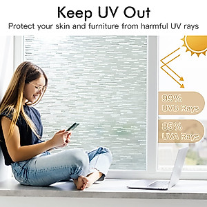 Haton Window Privacy Film, Frosted Glass Static Cling Sun Heat Blocking Window Clings, Frosting Opaque Coverings, Vinyl Removable Stickers Tint for Home Door Office, Non Adhesive 17.5" x 78.7"