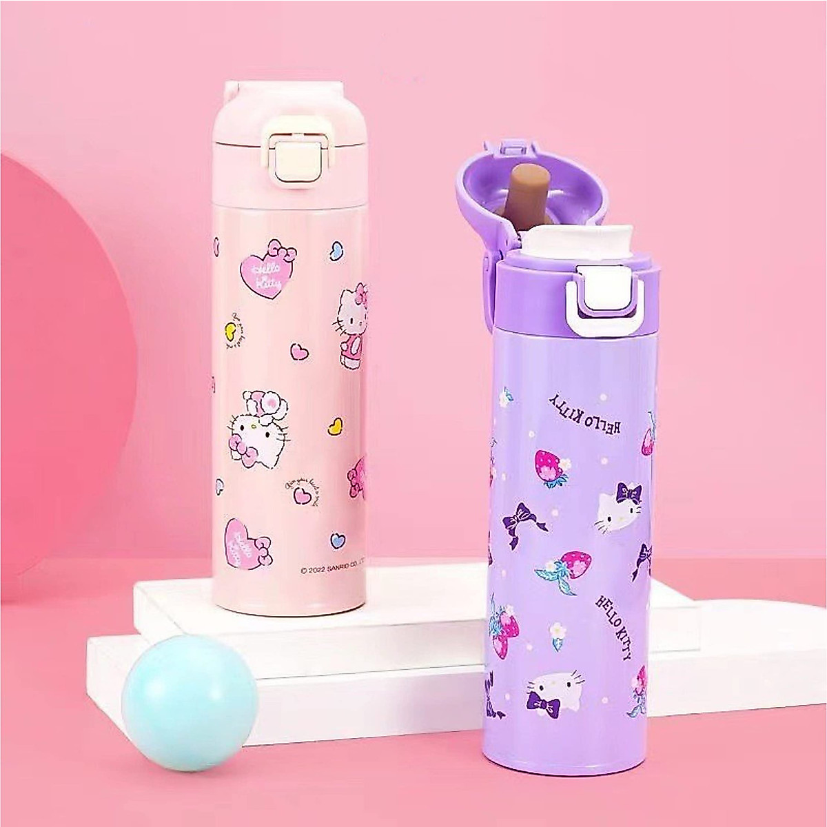 Hello Kitty Stainless Steel Insulated Water Bottle with Handle 500ml - Purple