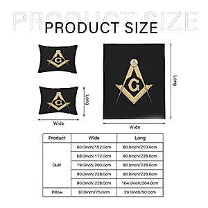 Bedding Sheet Bed Sets, Freemasonry Masonic Lodge Square and Compasses Soft 3-Pieces Duvet Cover Set Comfy 1 Comforter Cover & 2 Pillowcases for All Season King(90"×104")
