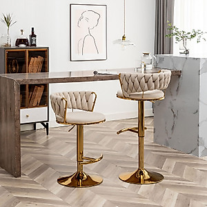 Riknuxi Gold Velvet Bar Stools Set of 4, Counter Height Bar Stools with Low Back, Swivel Bar Stool for Kitchen Island, Bar Pub (Beige)