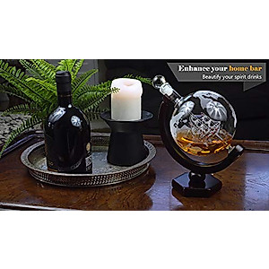 Whiskey Decanter Globe Set - Lead-Free Decanter for Whiskey, Wine, Cocktails, Liquor, Scotch, Bourbon, Vodka - 850ml. Impressive Home-Bar Beverage Ser