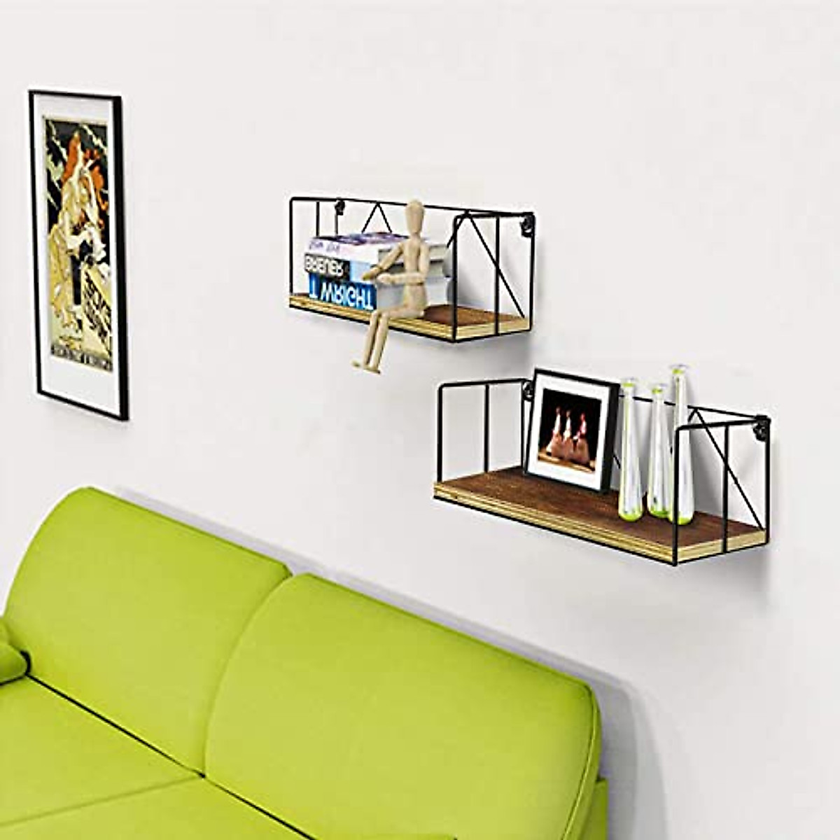 Amazon Brand – Pinzon 2 Pack Rustic Wooden Floating Shelves, Wall Mount Storage Shelf for Bathroom Bedroom Office Kitchen (Set of 2)