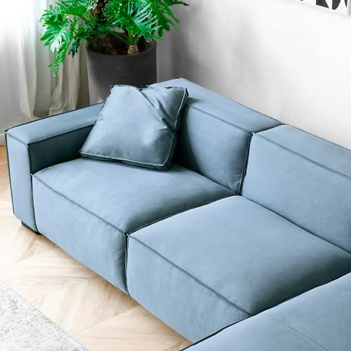 Acanva Modern L-Shaped Deep Sectional Sofa Furniture Set for Living Room Lounge, Minimalist Style Comfy Suedette Upholstery Corner Couch with Chaise, Blue