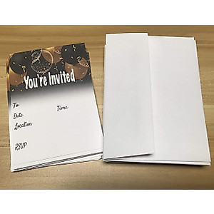 QualityVibe Black & Gold balloons Invitations Set of 25 with envelopes. Invites for Anniversaries, birthdays, sweet 16, bridal showers, baby showers, milestones birthdays and more.
