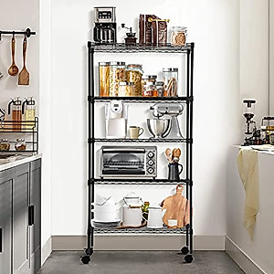 Dkeli 5 Tier Wire Shelving with Wheels, 14"x30"x60" Storage Shelves NSF Heavy Duty Adjustable Utility Rolling Steel Garage Shelving Metal Storage Rack, Black